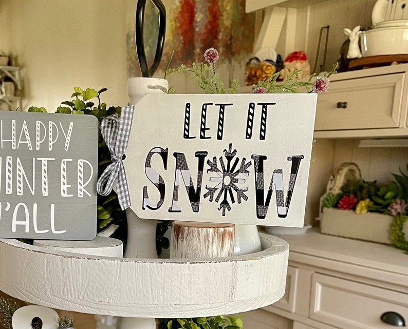 Neutral Winter Tiered Tray Signs Decor Snow Tier Tray Decor | Etsy