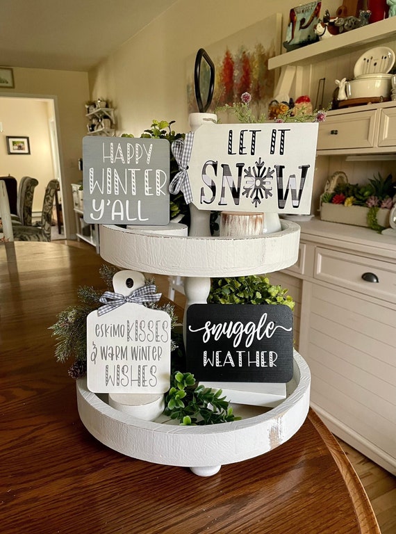 Neutral Winter Tiered Tray Signs Decor Snow Tier Tray Decor | Etsy
