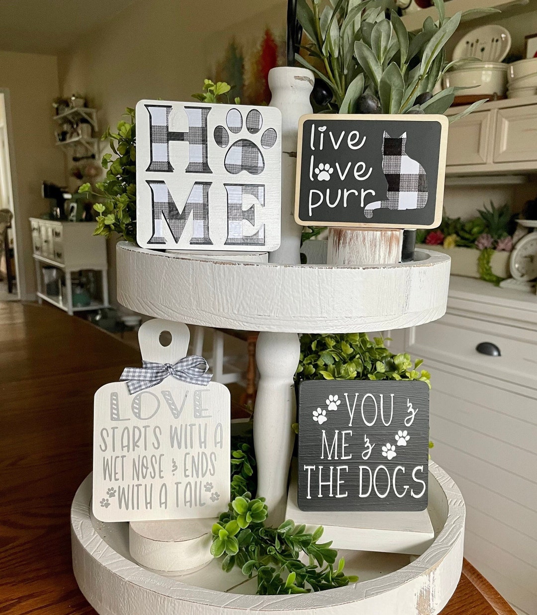 Neutral Dog & Cat Tiered Tray Decor | Dog Mom Tiered Tray | Dog Tiered ...
