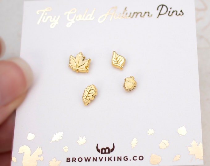 Leaves & Acorn Pins: Gold Birch, Maple and Oak Leaves and Acorn 5mm to ...