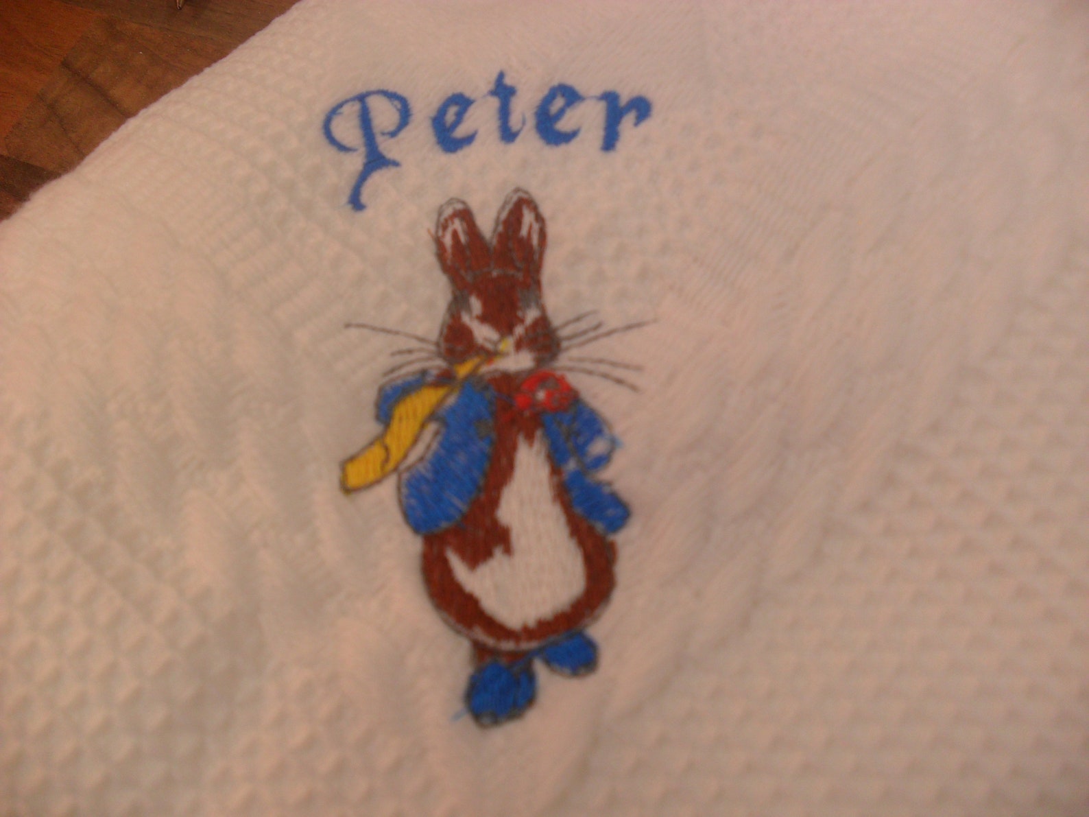 Embroidery Personalised PETER RABBIT Design Pretty White Pink or Blue ...