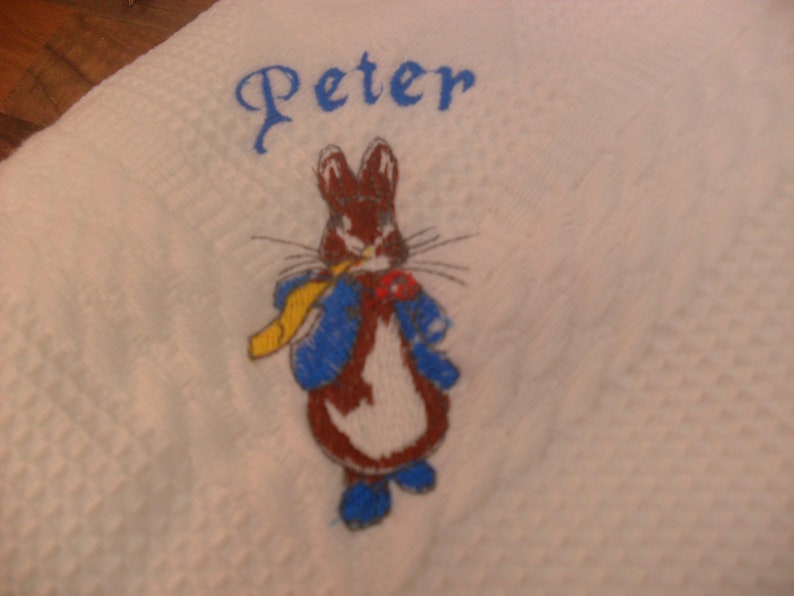 Embroidery Personalised PETER RABBIT Design Pretty White Pink or Blue ...