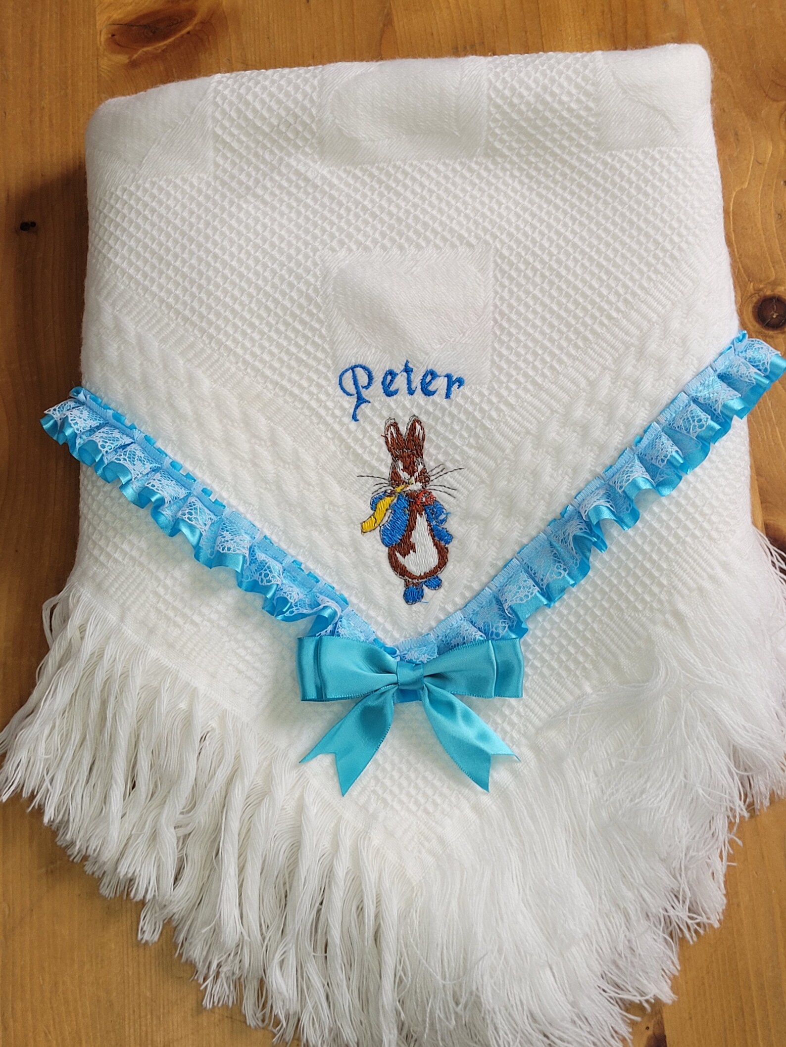 Embroidery Personalised PETER RABBIT Design Pretty White Pink or Blue ...