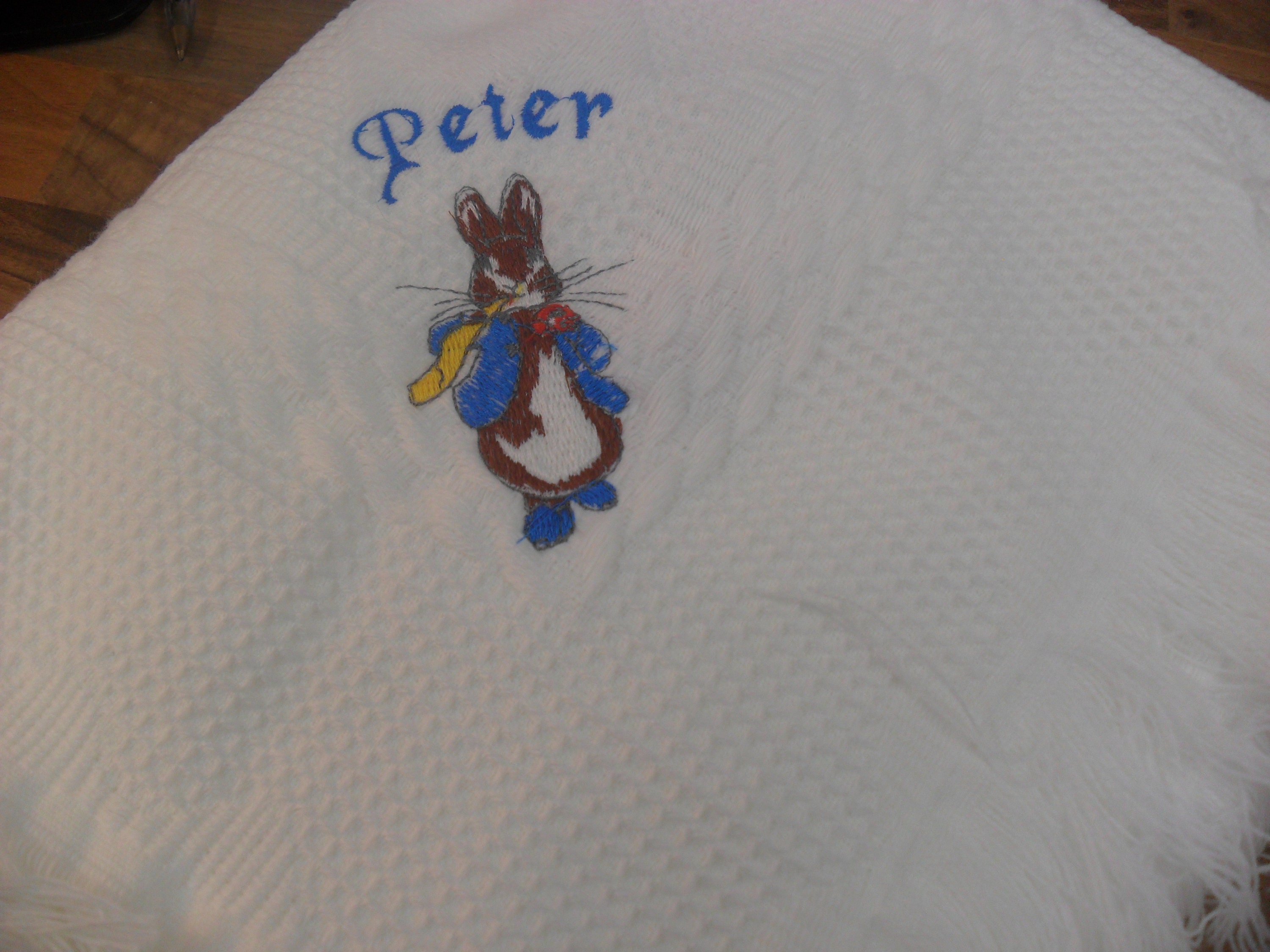 Embroidery Personalised PETER RABBIT Design Pretty White Pink or Blue ...