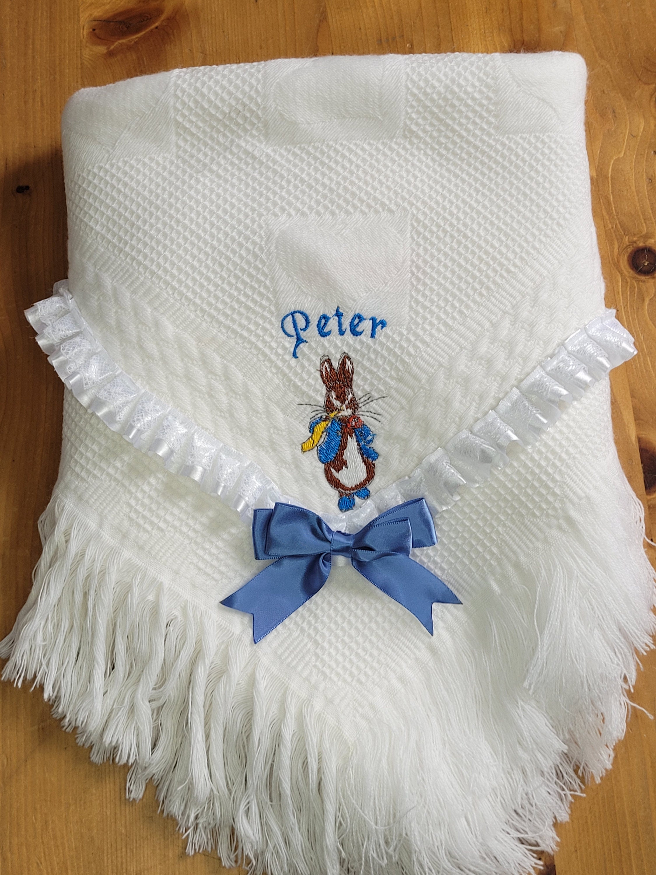 Embroidery Personalised PETER RABBIT Design Pretty White Pink or Blue ...