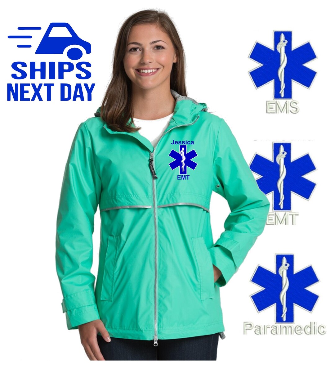Charles River EMT Rain Jacket: Waterproof Full Zip, Star of Life Embroidered - Etsy