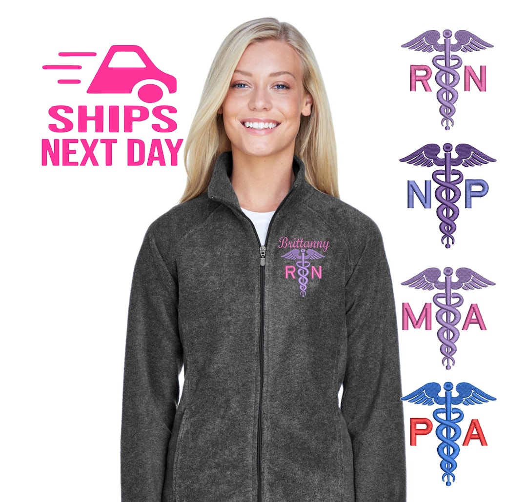 Custom Nurse Fleece Jacket - Personalized Embroidered Caduceus & Nurse ...