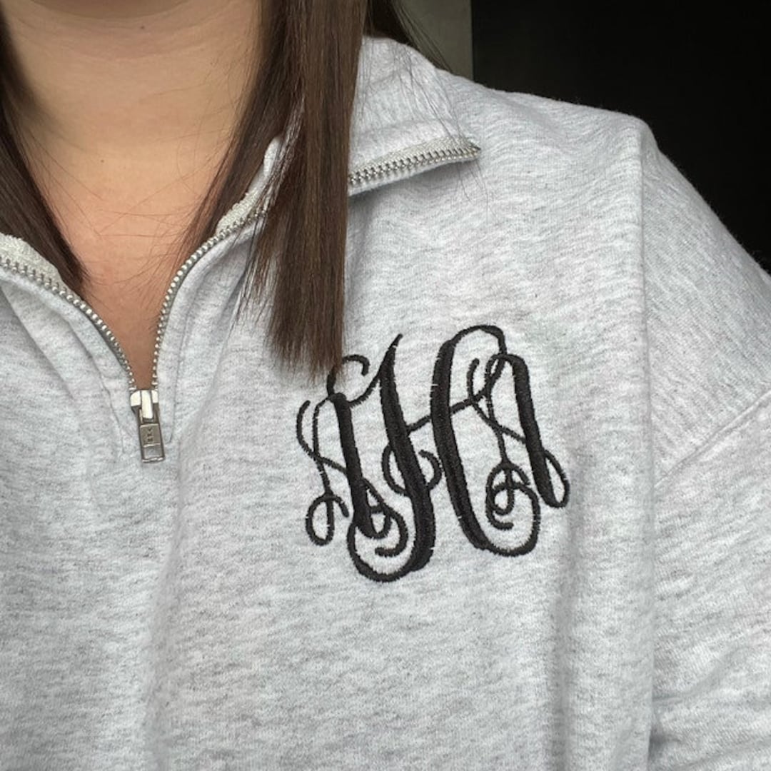 Embroidered Monogram Quarter Zip Pullover: Monogrammed 3 Initials ...