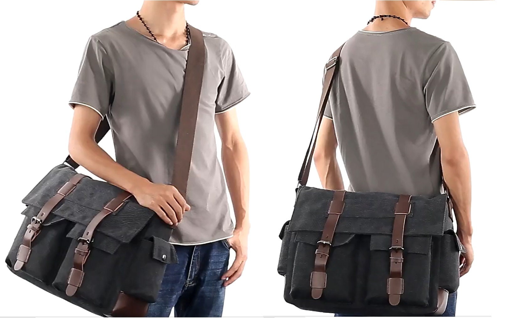Personalized Canvas Messenger Bag: Monogrammed Laptop Bookbag - Etsy