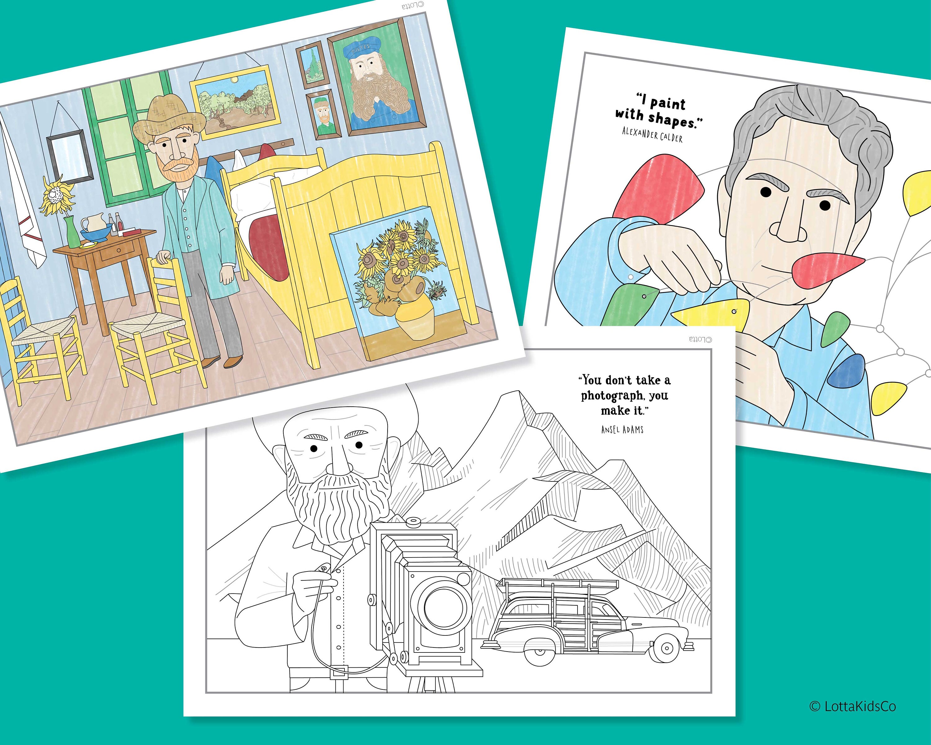 Famous Artist Coloring Pages 6 matisse, Van Gogh, Dali, Yayoi & More - Etsy