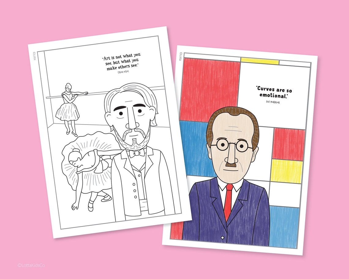Famous artist coloring pages 3 O'Keeffe Munch Degas | Etsy