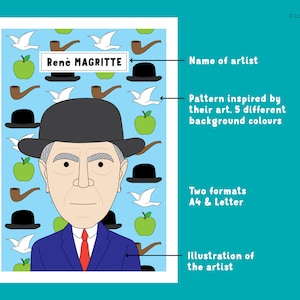 Famous Artist Pattern Printable Posters 1 (10 Artists Dali, Magritte ...