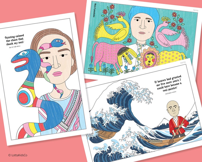 Famous Artist Coloring Pages 7 klimt, Haring, Van Gogh, Frida & More - Etsy