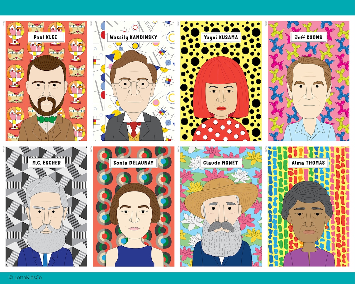 Famous Artist Pattern Printable Posters 2 10 Artists Van Gogh, Yayoi ...