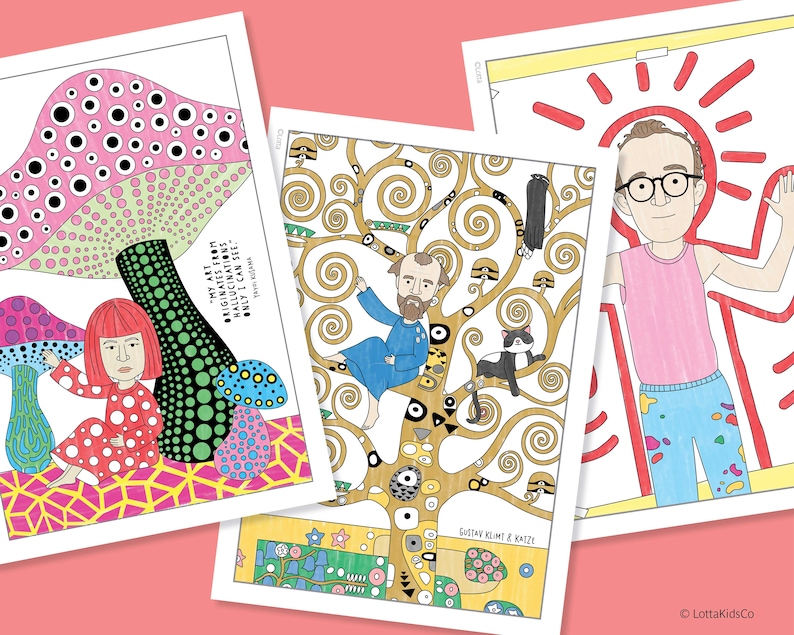 Famous Artist Coloring Pages 7 klimt, Haring, Van Gogh, Frida & More - Etsy