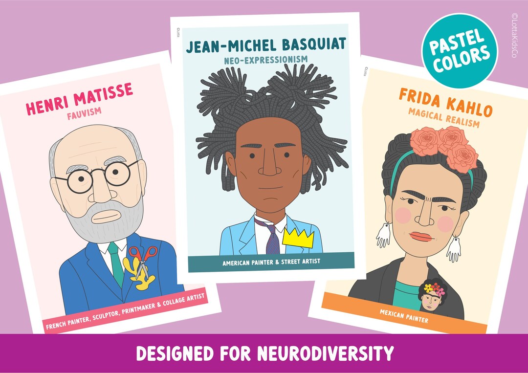 Pastel Famous Artist Posters #1 (20 Artists Matisse, Basquiat, Frida ...