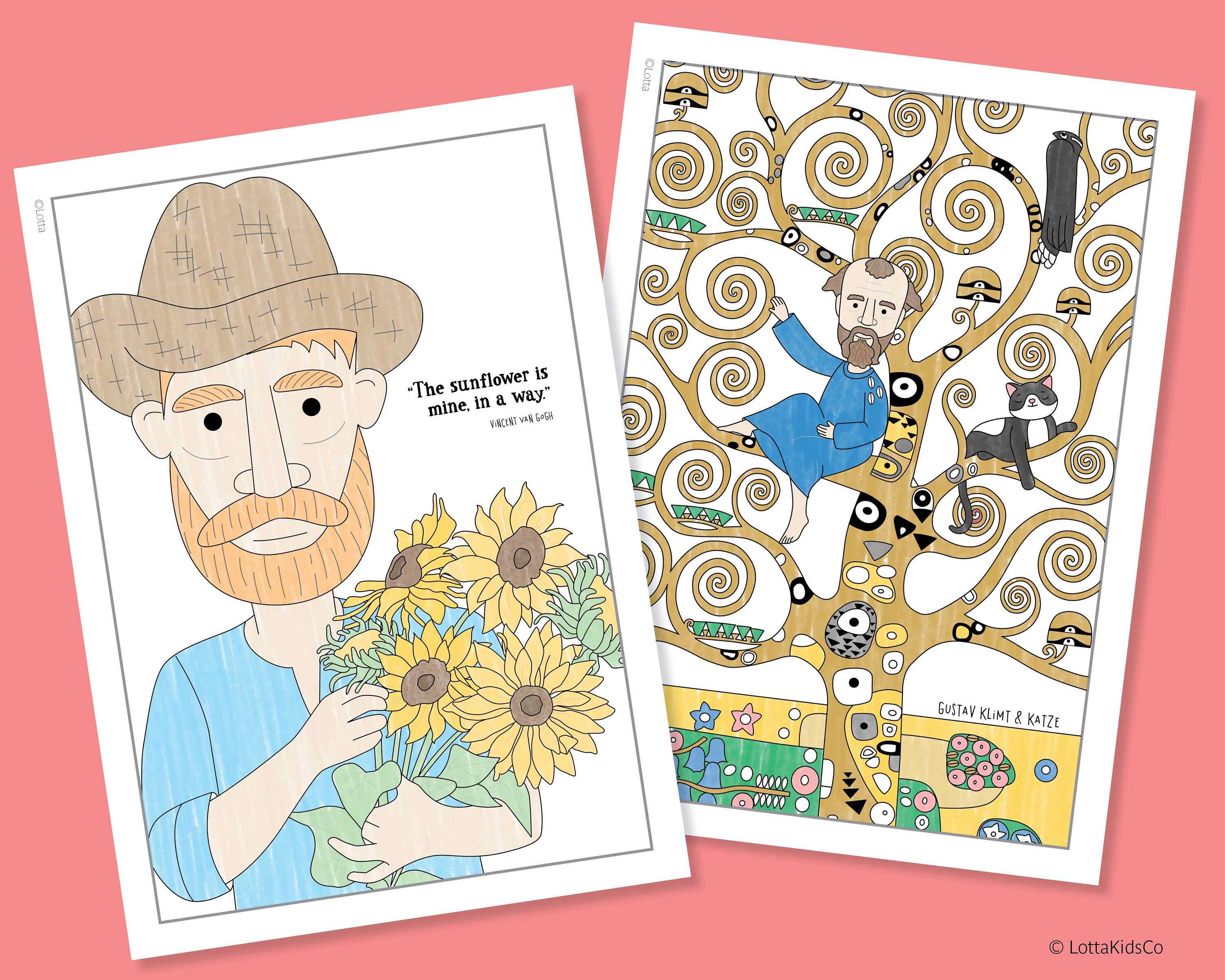 Famous Artist Coloring Pages 7 klimt, Haring, Van Gogh, Frida & More - Etsy