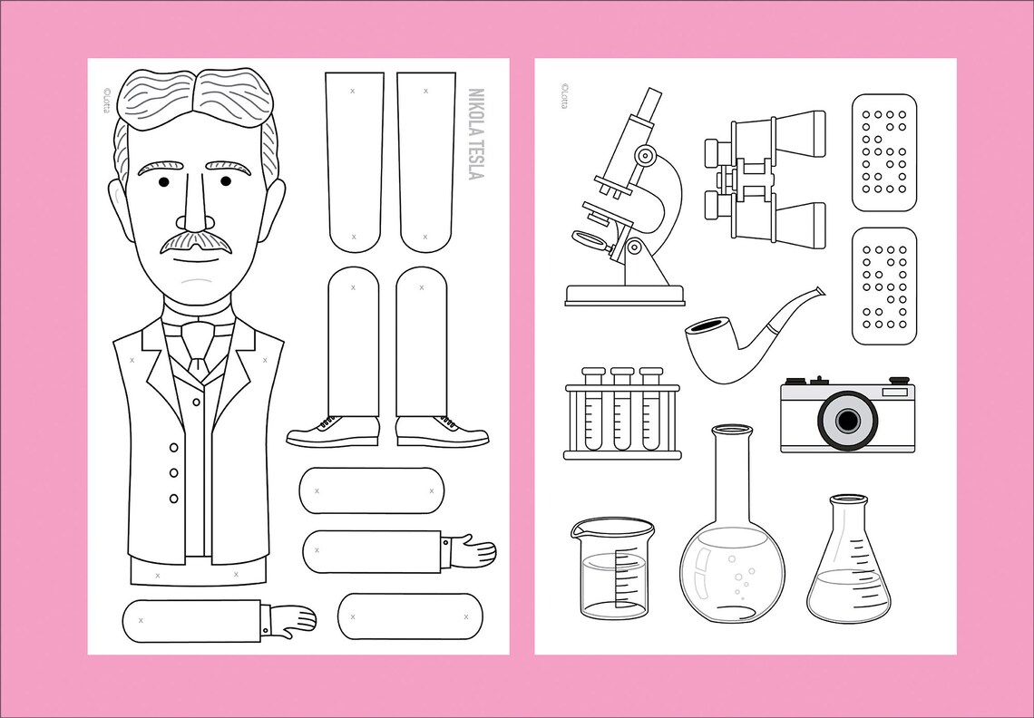 Famous Scientist Paper Dolls (einstein, Curie, Tesla, Hopper, Goodall ...