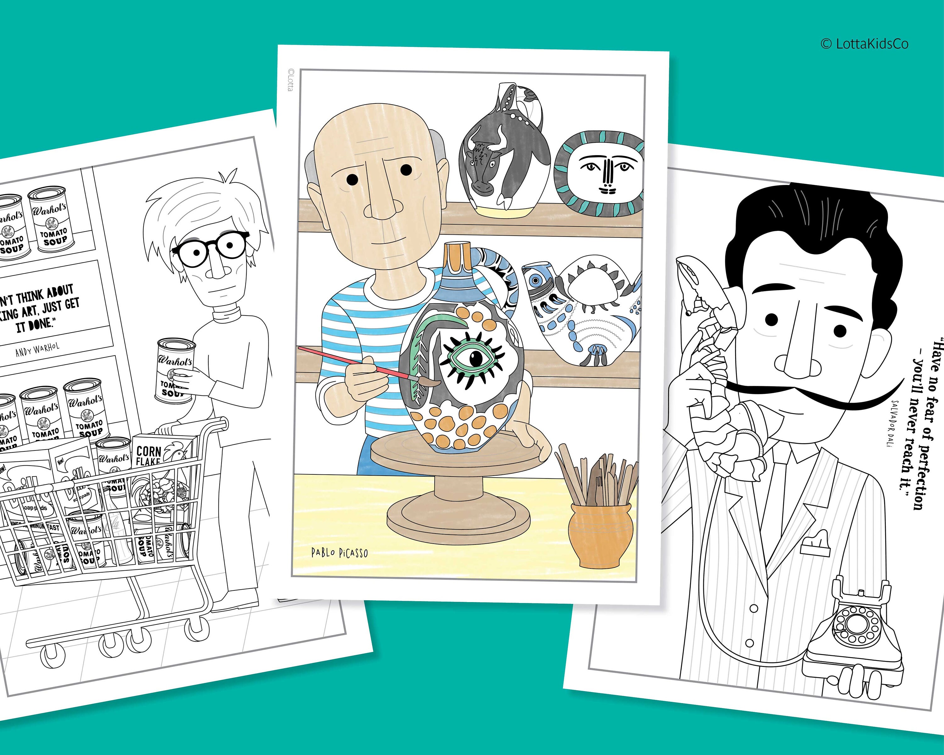 Famous Artist Coloring Pages 6 matisse, Van Gogh, Dali, Yayoi & More - Etsy