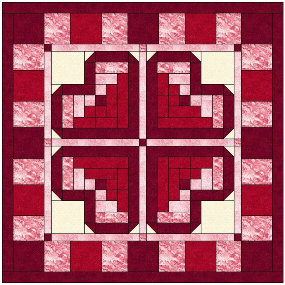 Log Cabin Heart Quilt Block Pattern Download - Etsy
