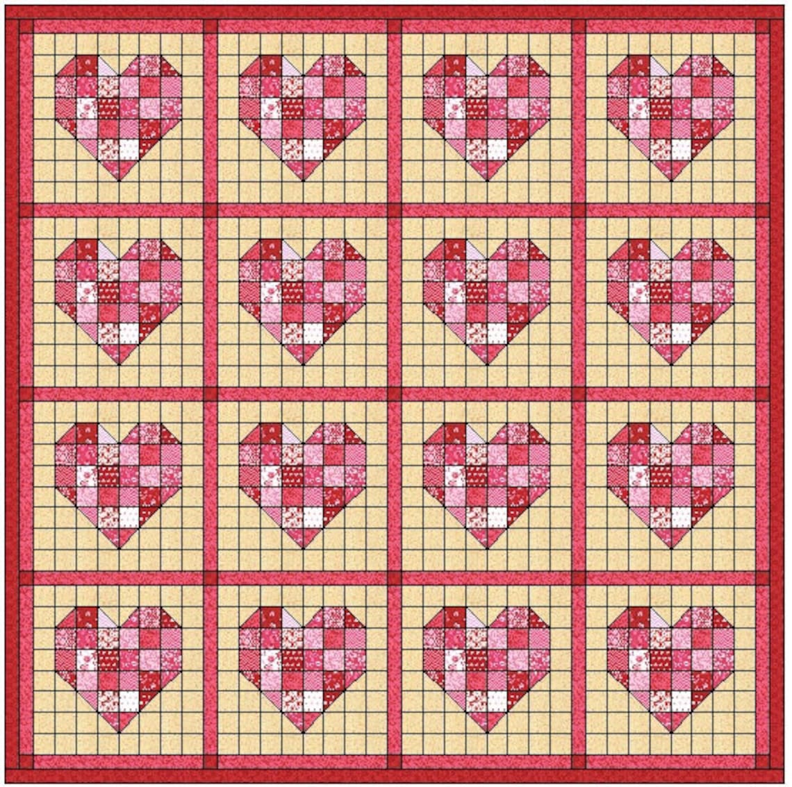 Scrappy Heart Quilt Block Pattern Download - Etsy