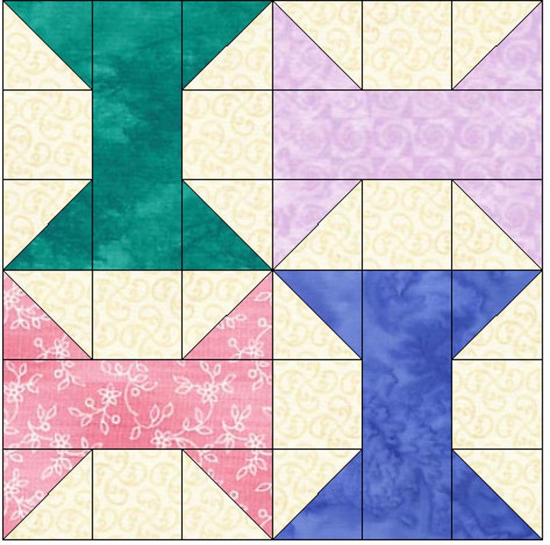 Bowtie Quilt Block Pattern Download plus BONUS SIZE | Etsy