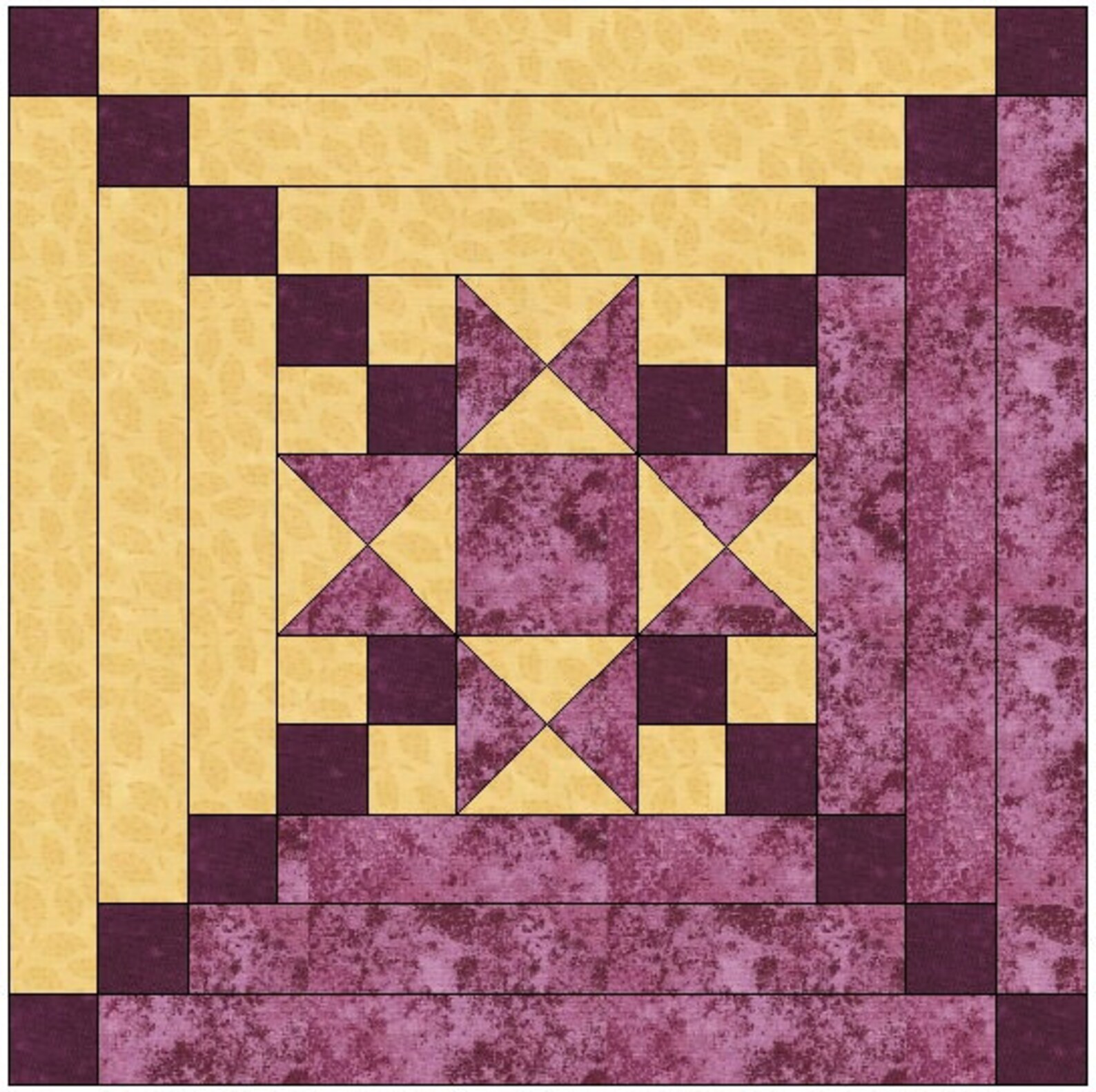 Star Center Log Cabin Quilt Block Pattern Download - Etsy