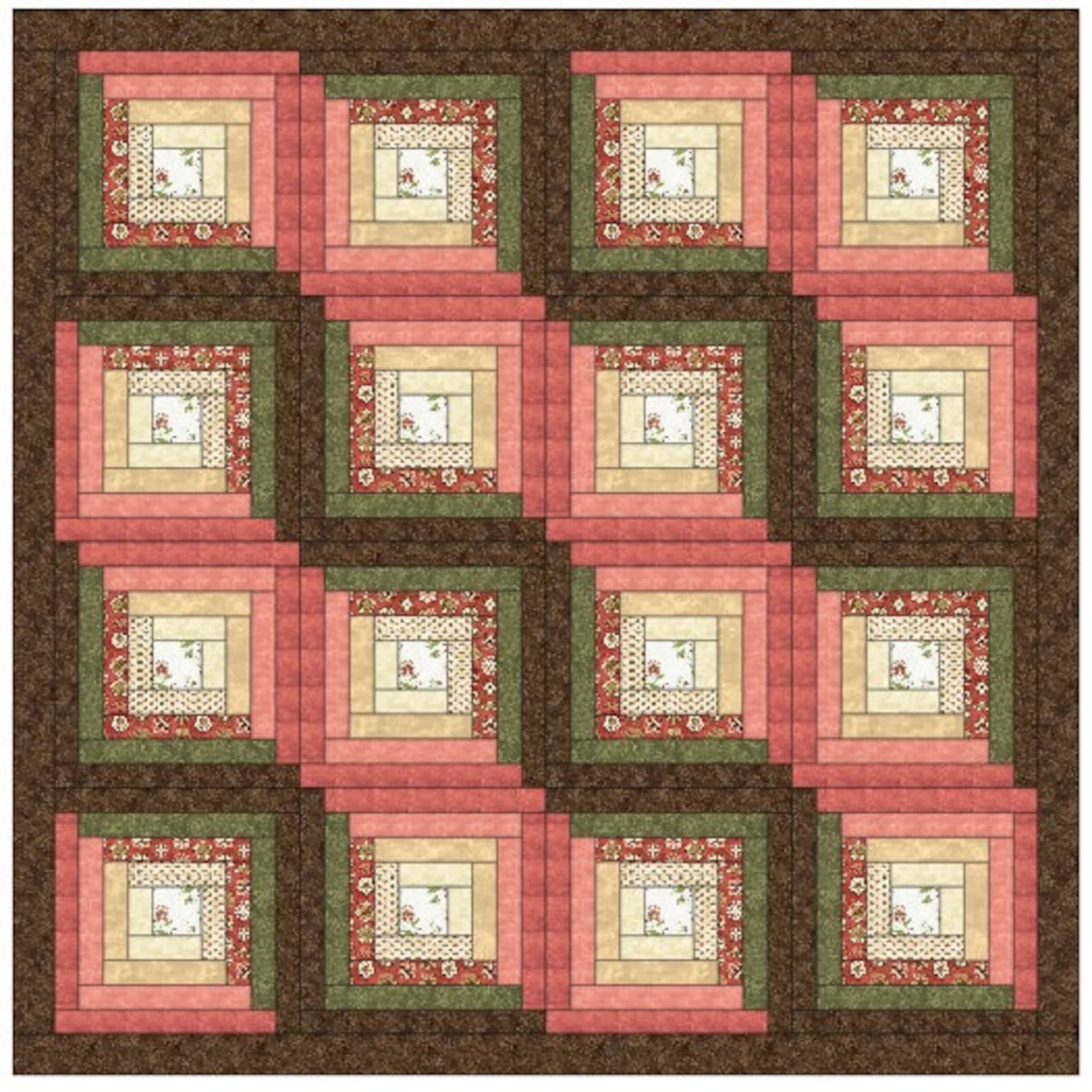 Traditional Log Cabin Quilt Block Pattern Download - Etsy