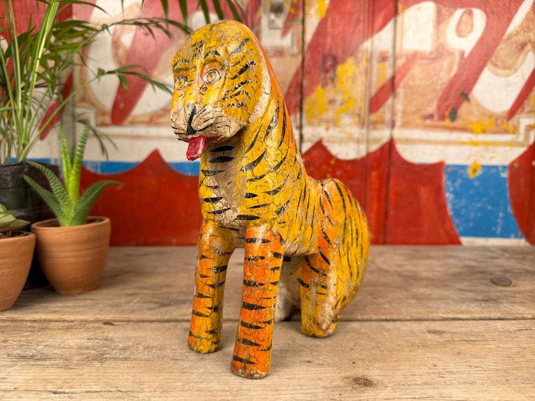 Hand Crafted Indian Carved Wooden Tiger - Etsy