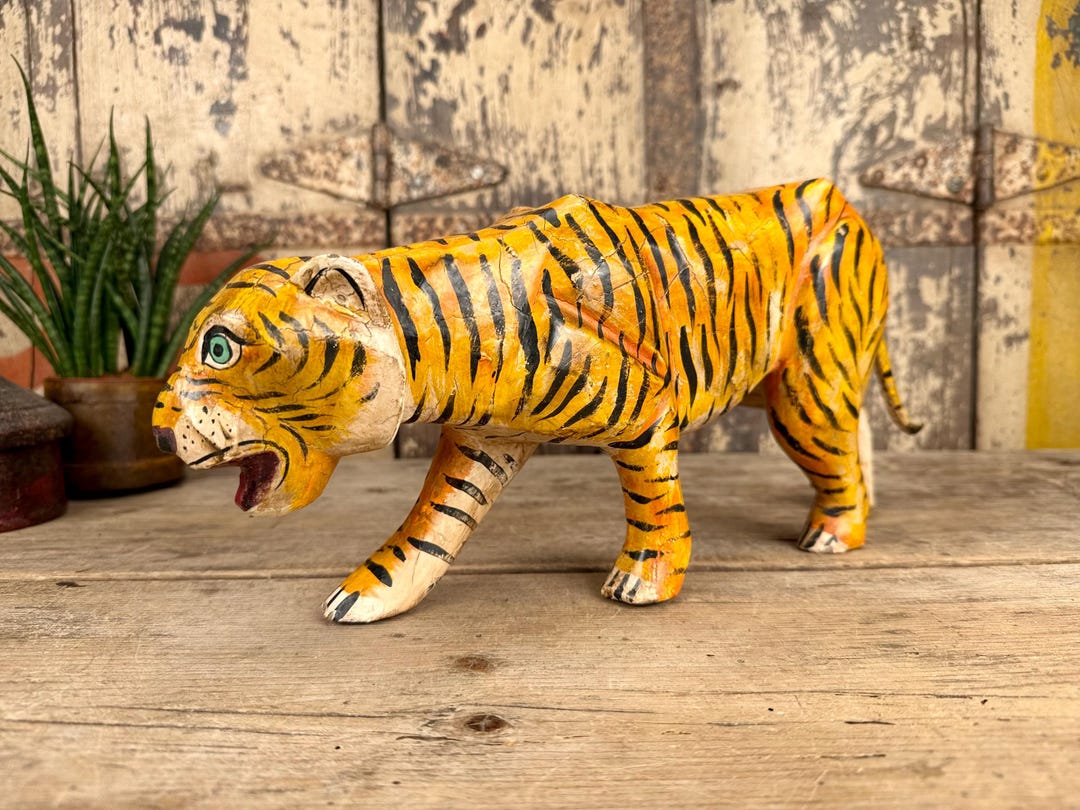 Hand Crafted Indian Carved Wooden Tiger Ornament - Etsy