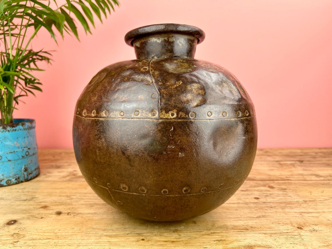 Vintage Indian Riveted Metal Water Pot - Etsy UK