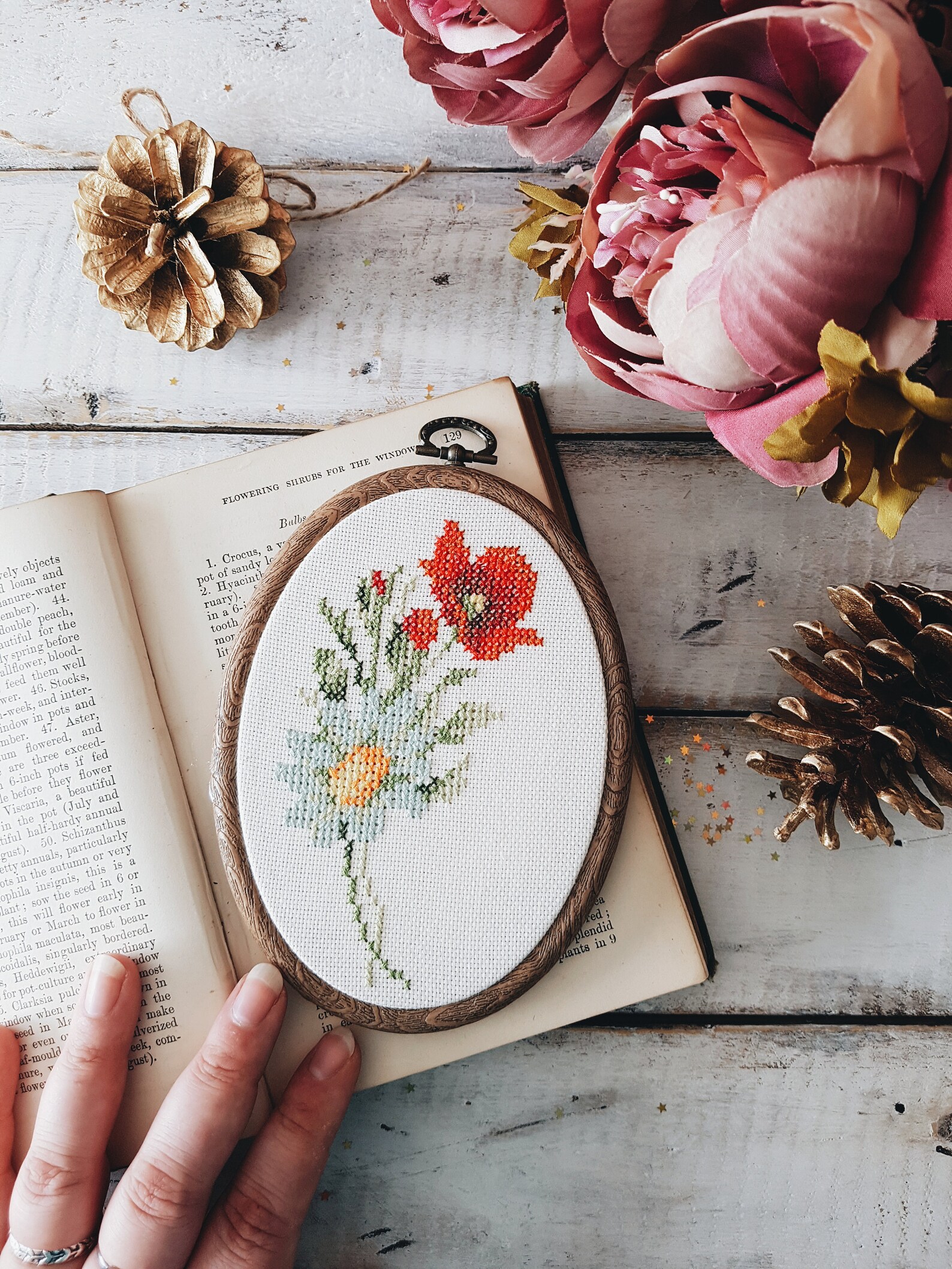 POPPIES CROSS Stich FRAME Handmade 11x15cm Rubber Wood Texture - Etsy