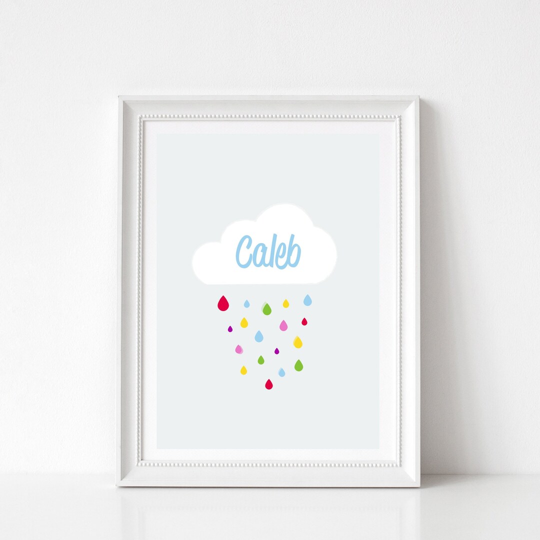 Personalised Children's Name Print, Cloud & Raindrops Print ...