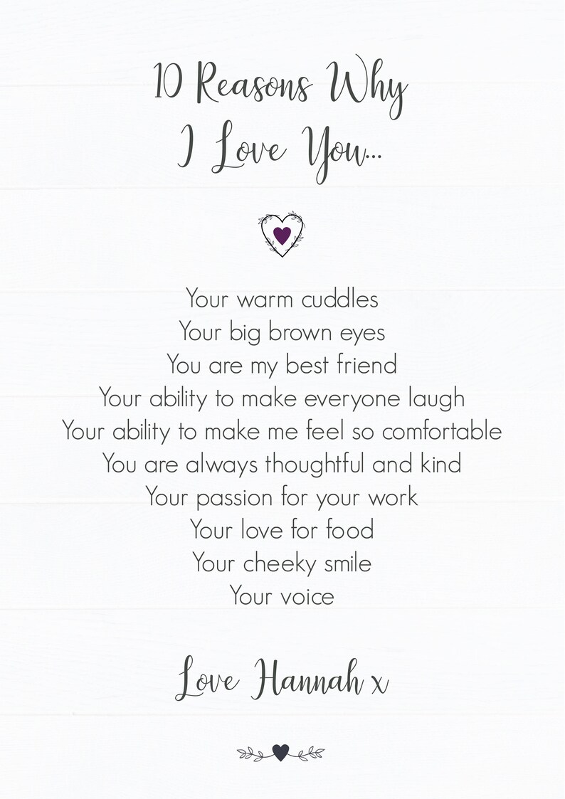 Personalised reasons why I love you print Valentine's day | Etsy