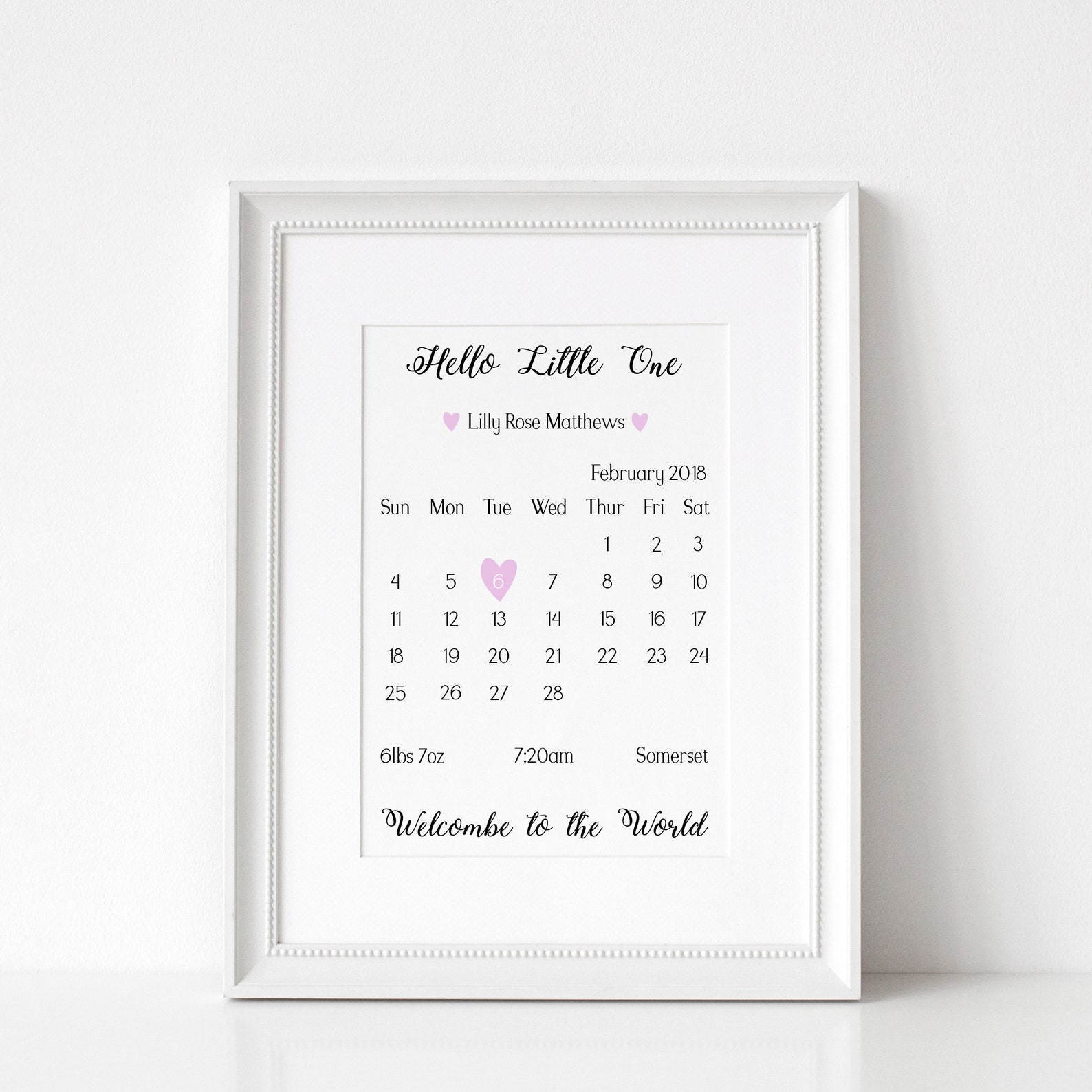 Calendar birth print personalised birth stats print | Etsy