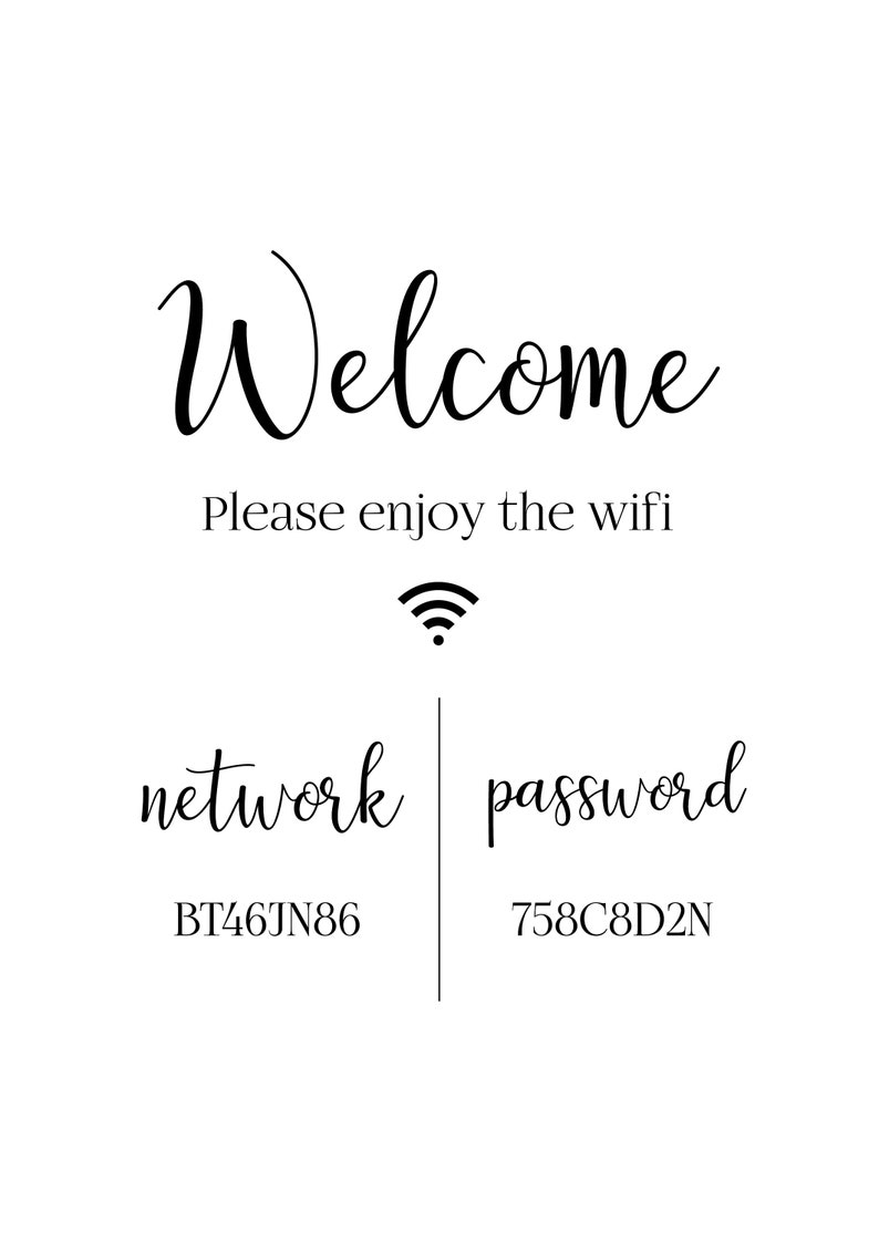 Wifi Print, Welcome Wifi Print, Wifi Network/password Sign, Home Decor ...