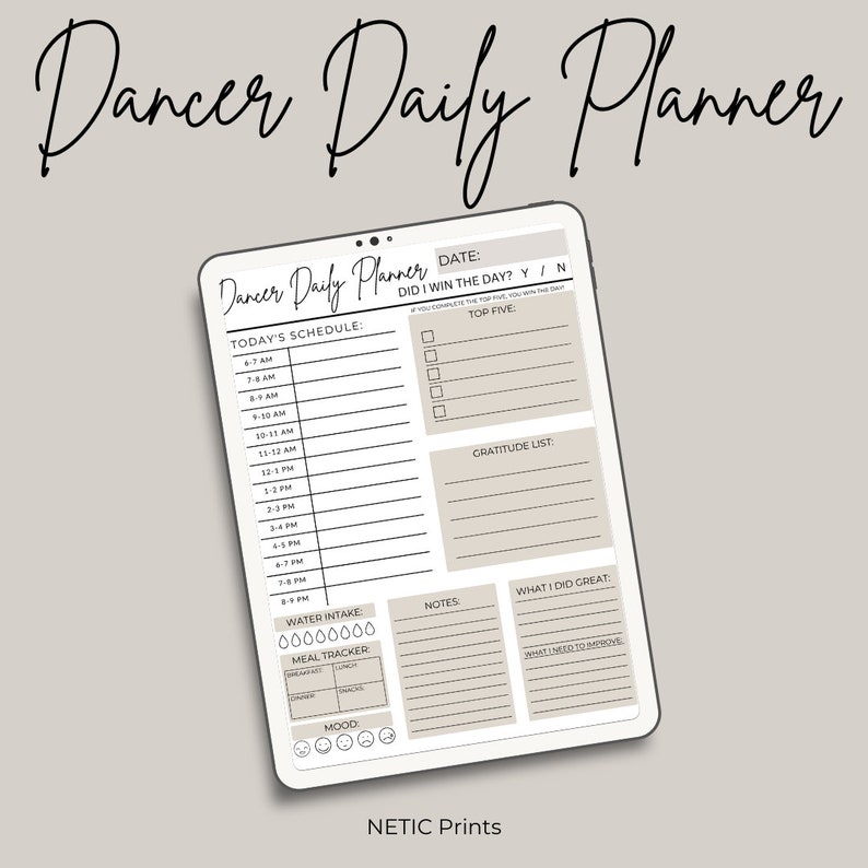 Dancer Daily Planner Printable Daily Schedule Meals Water Intake Power ...