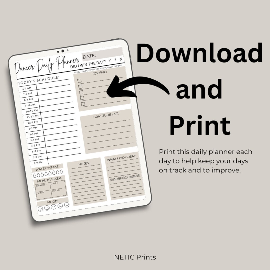 Dancer Daily Planner Printable | Daily Schedule | Meals | Water Intake ...