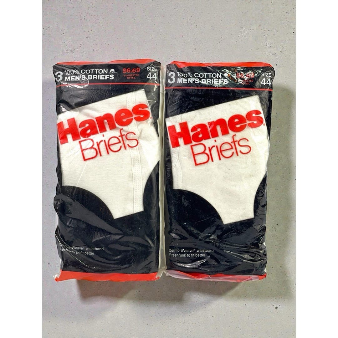 VTG 1987 Hanes White Briefs Underwear 100% Cotton 2-3 Packs Sz 44 NEW 1 ...