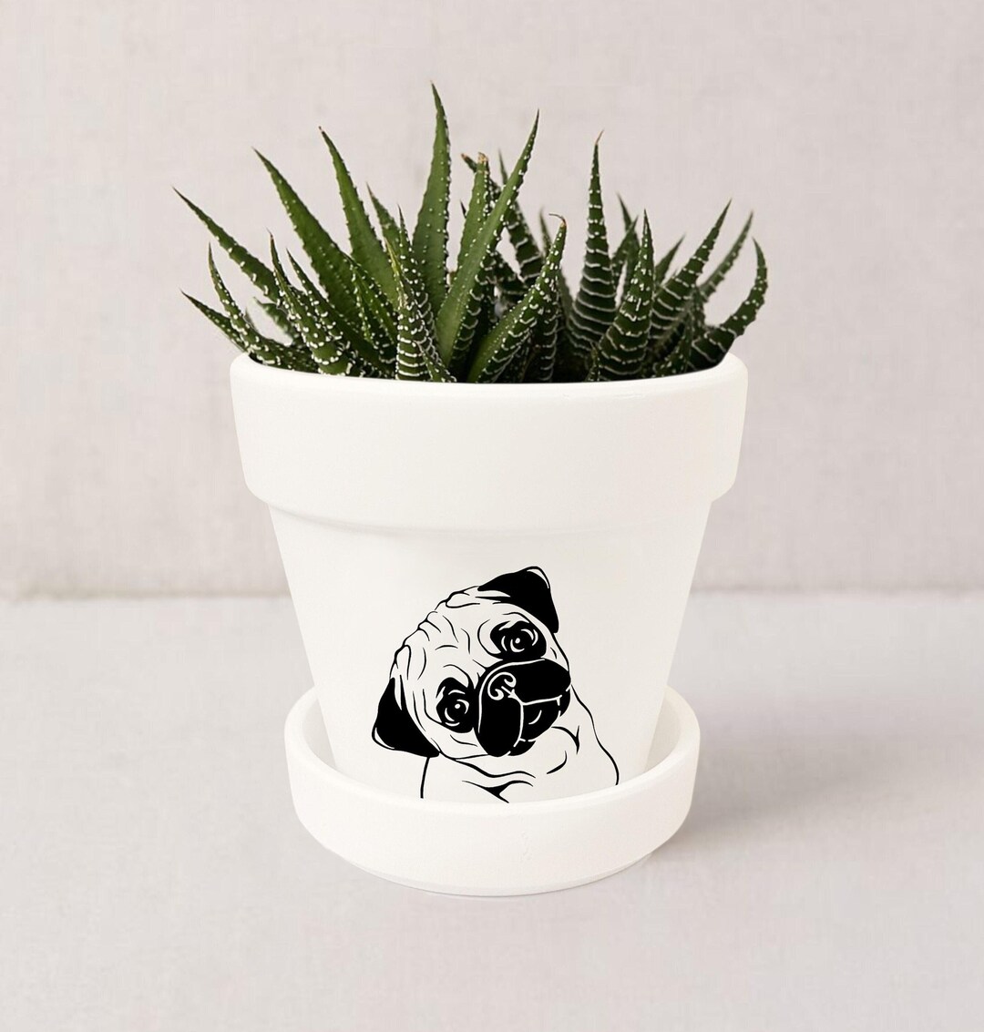 Pug Planter With Saucer: Funny Dog Decor, Succulent Pot - Etsy