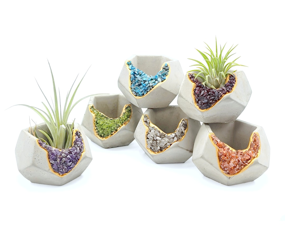 2.5" Mini Geode Plant Pot | Unique Crystal Air Plant Holder | Geometric ...