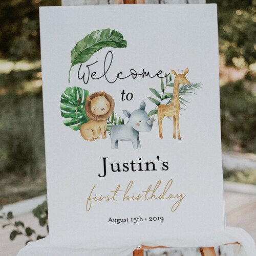 Wild One Birthday Sign Safari Party Custom Sign Template Zoo - Etsy