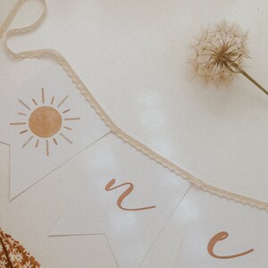 Neutral Boho Sun Birthday Banner Template, First Trip Around the Sun ...