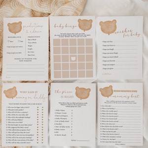 Bear Baby Shower Game Bundle - Editable Teddy Bear Baby Games - We Can Bearly Wait Gender ...