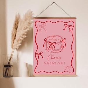 Coquette Cake Girl Birthday Party Welcome Sign | Coquette Pink and Red ...