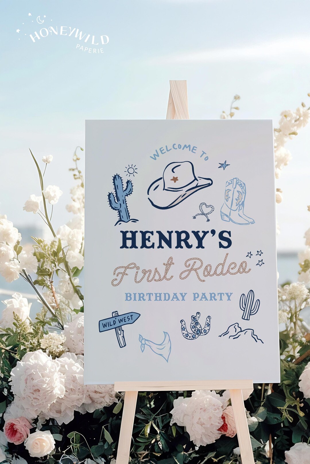 Boy's Rodeo Party Welcome Sign - Hand Drawn Wild West Birthday Sign ...