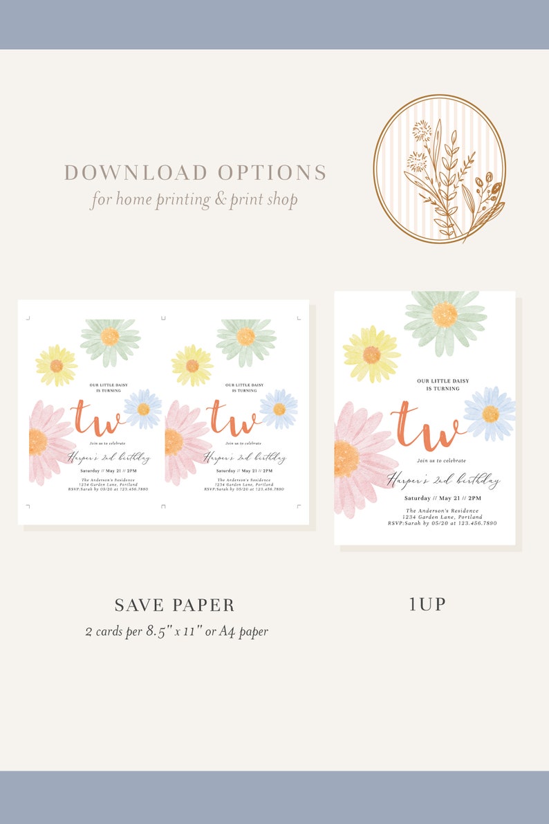 Pastel Daisies 2nd Birthday Invitation Daisy Two Birthday - Etsy