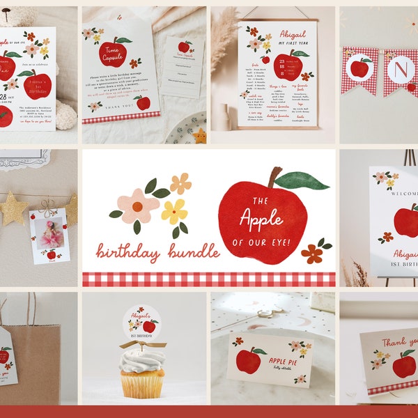 Apple Birthday Invitations - Etsy
