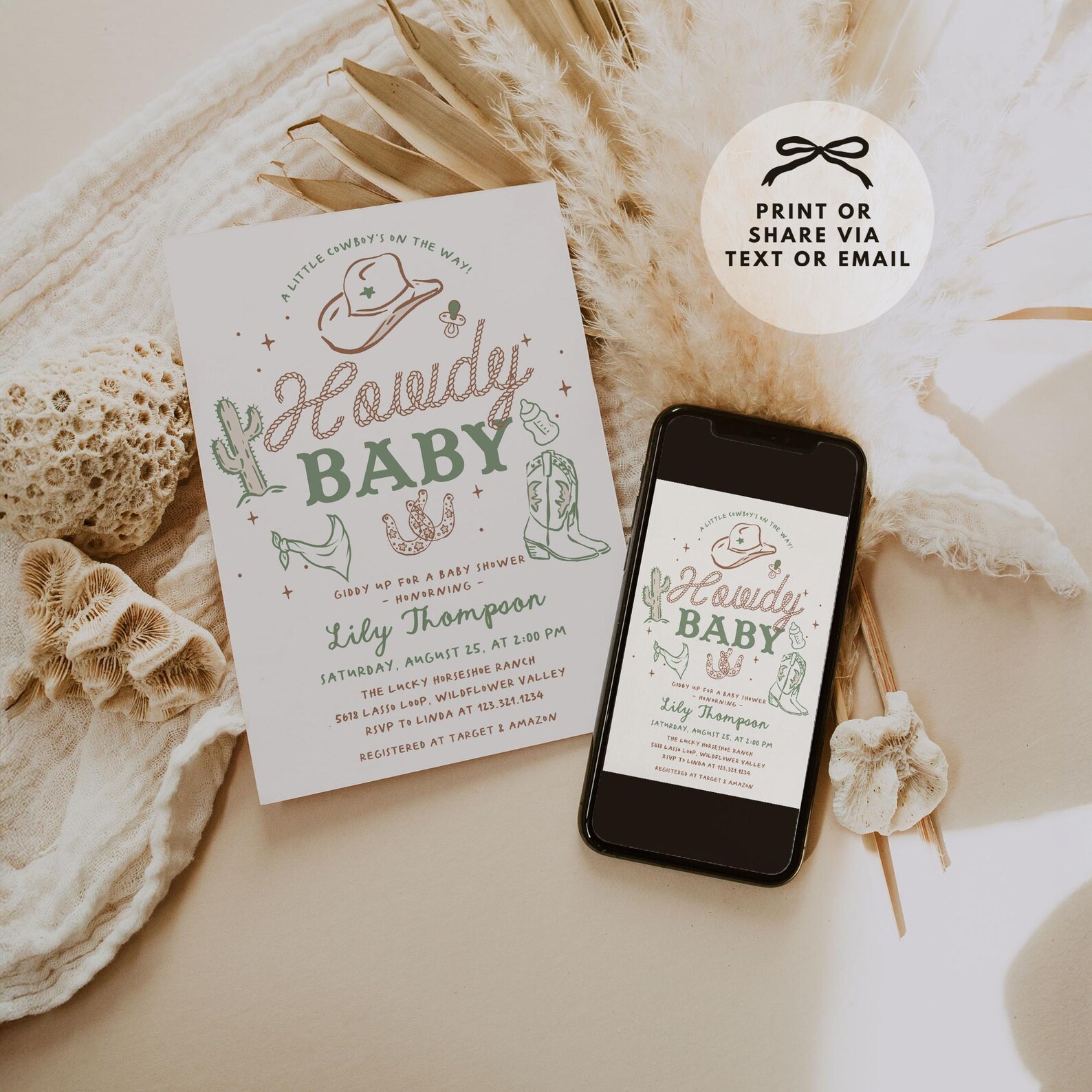 Howdy Baby Shower Invitation - Editable Cowboy Baby Invitation Template ...