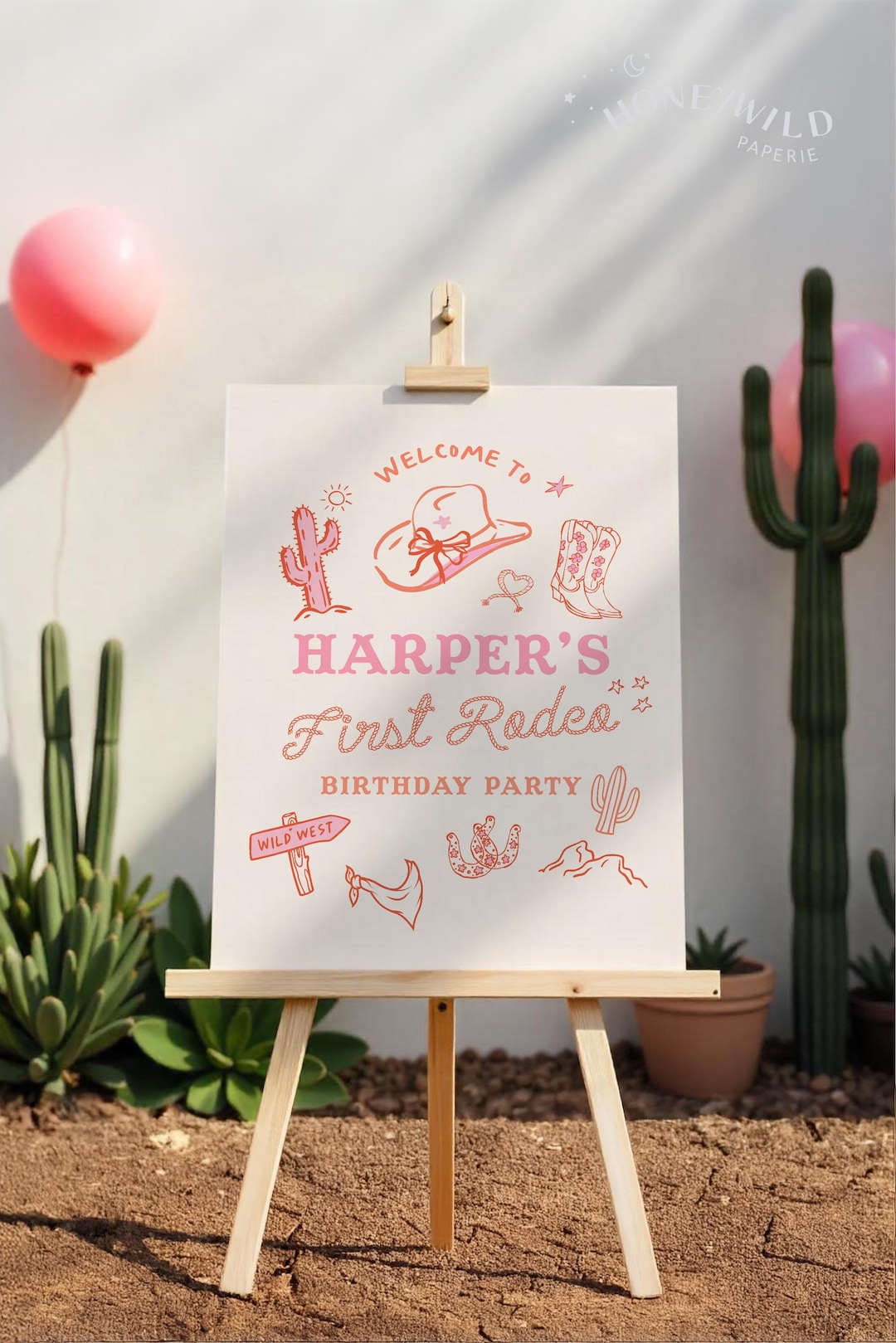Girl's Rodeo Party Welcome Sign - Hand Drawn Cowgirl Birthday Welcome ...